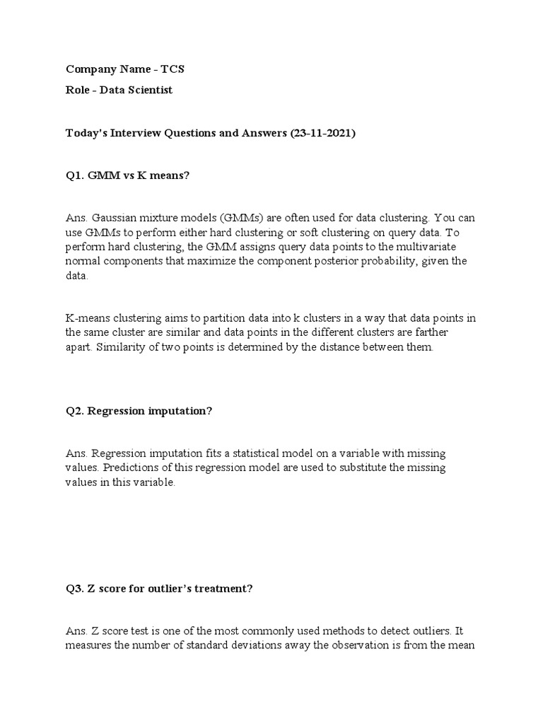 Interview Questions | PDF | Sampling (Statistics) | Statistics