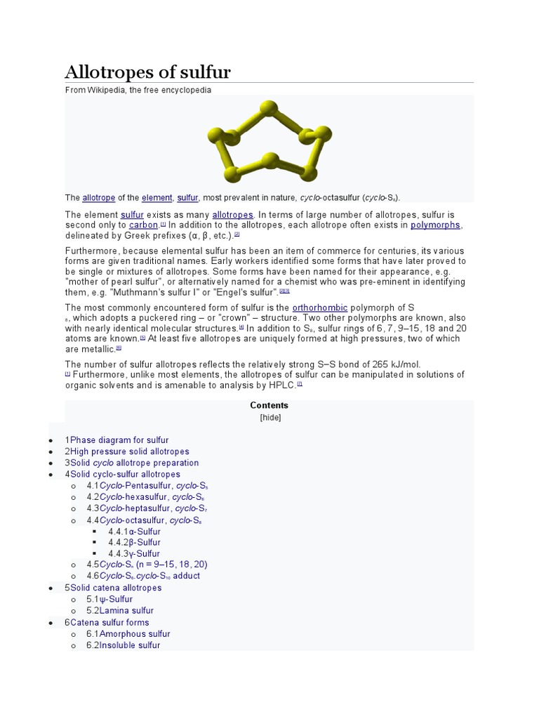 Allotropes of Sulfur: From Wikipedia, The Free Encyclopedia | PDF ...