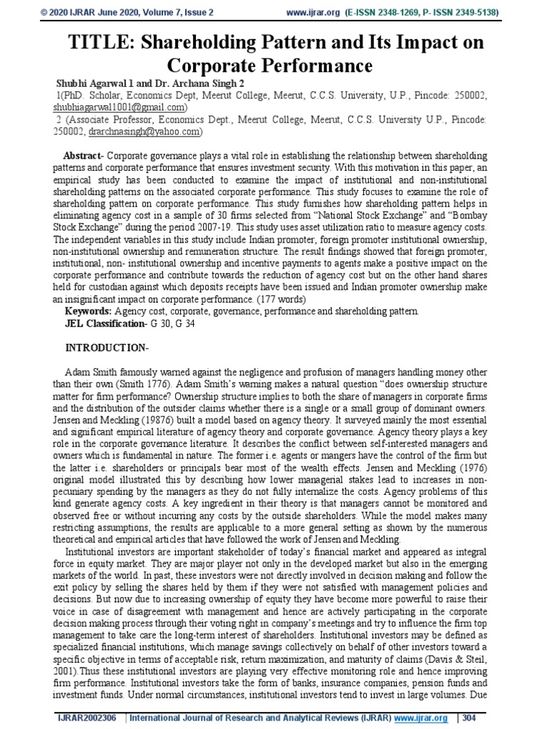 Shareholding Pattern and Its Impact On Corporate Performance | PDF ...