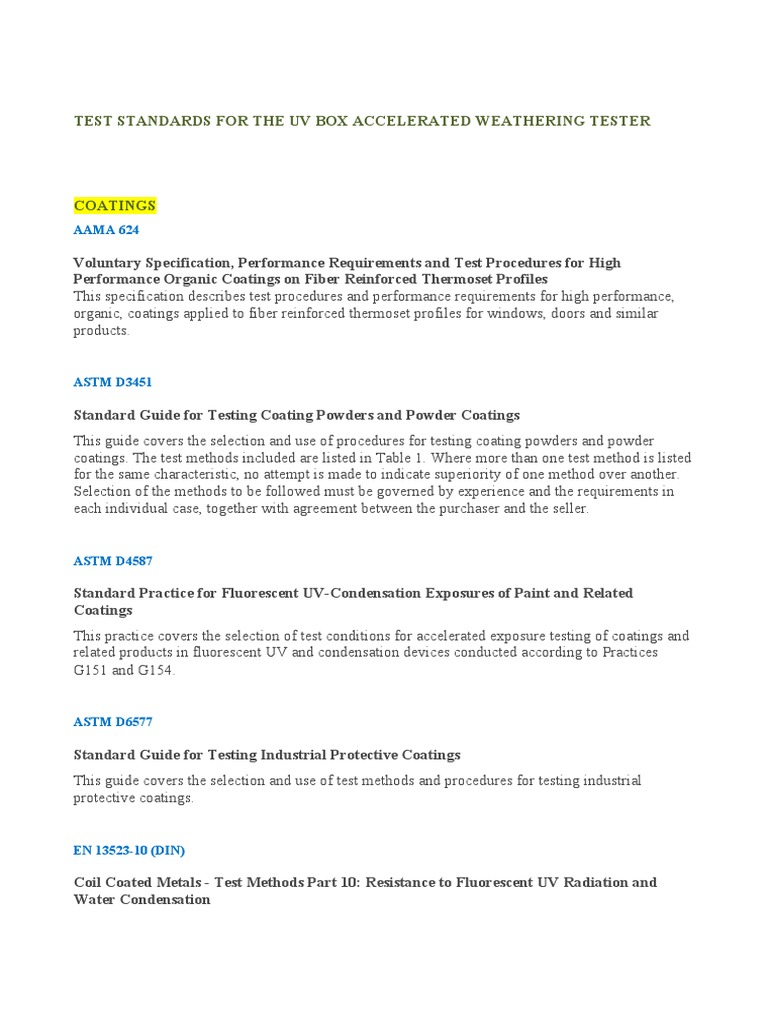 UV Standards List | PDF | Ultraviolet | Plastic