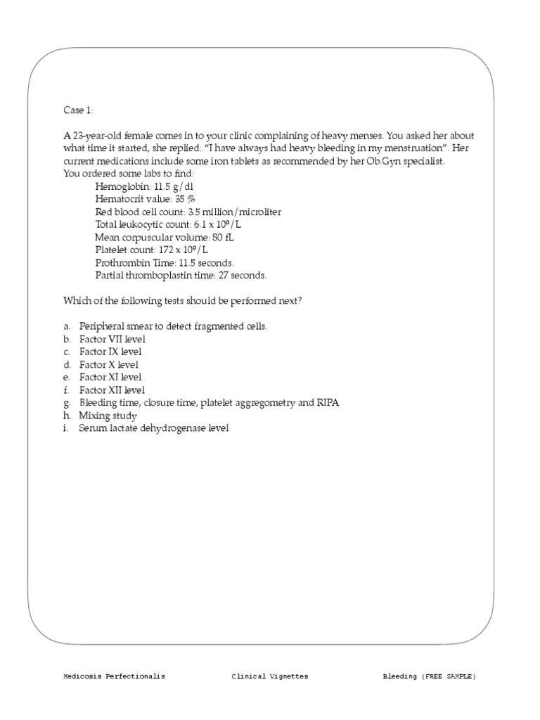 Medicosis Perfectionalis Clinical Vignettes Bleeding (FREE SAMPLE ...