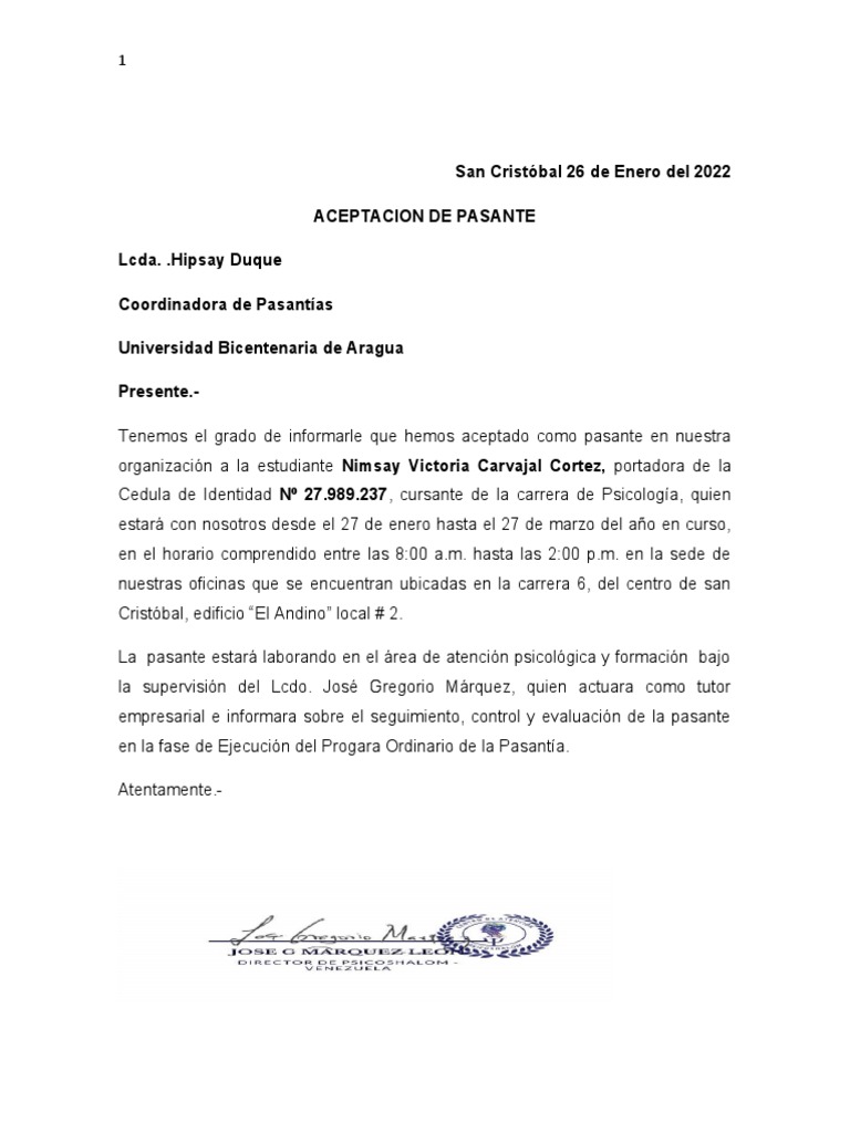 Modelo Carta Pasantes | PDF