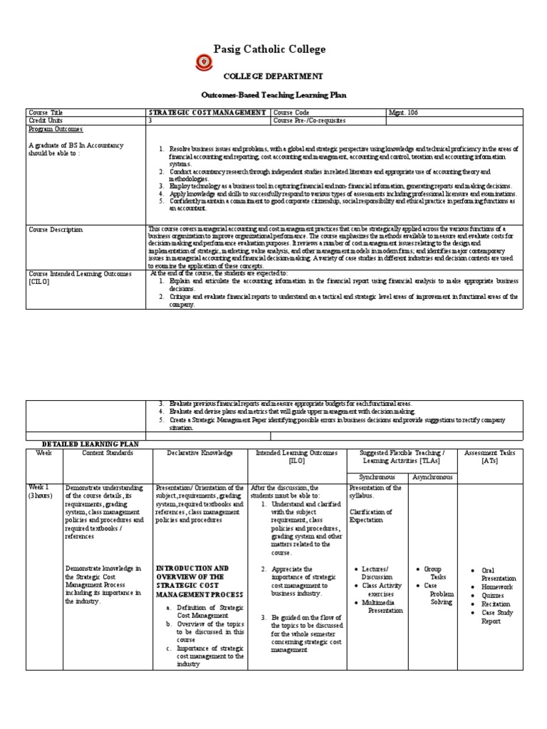 Strategic Cost Management Course Outline | PDF | Capital Budgeting ...
