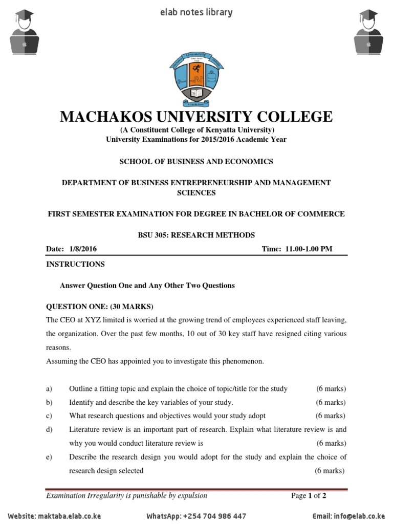 BSU 305 Research Methods Past Exam Paper 2016 | PDF | Sampling ...