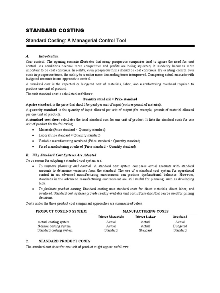 Standard Costing Standard Costing: A Managerial Control Tool | PDF ...