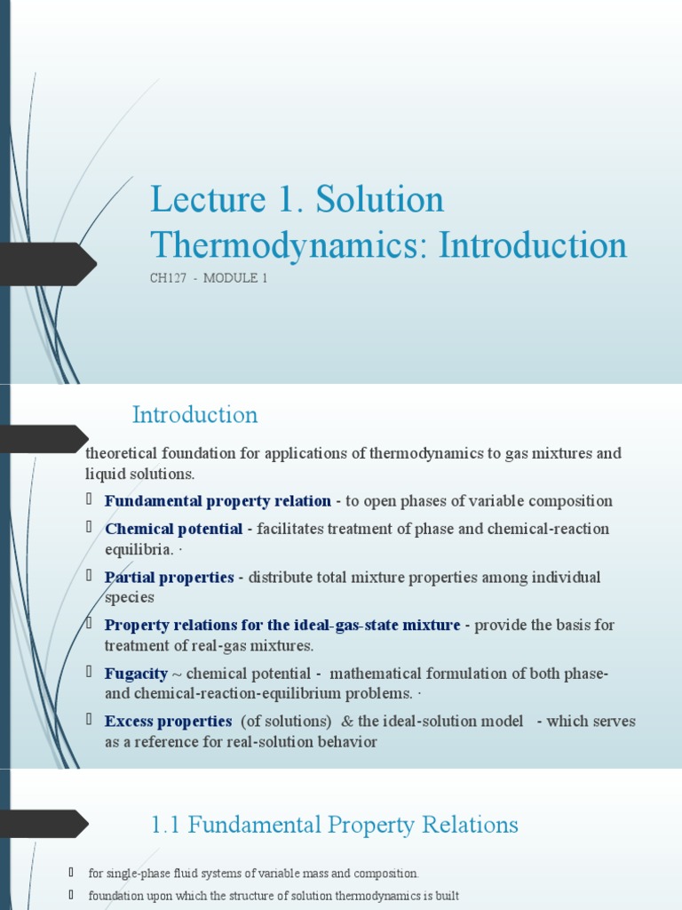Lecture 1. Introduction To Solution Thermodynamics | PDF | Phase Rule ...