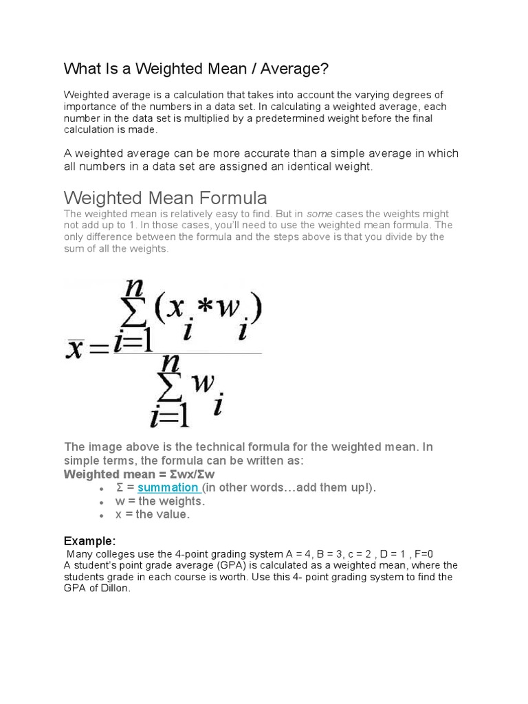 Weighted Mean Formula | PDF | Quartile | Mathematics