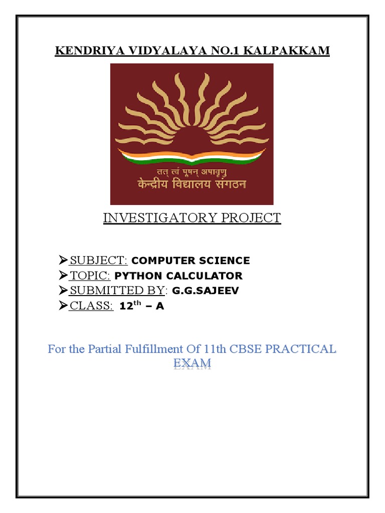 Kendriya Vidyalaya NO.1 Kalpakkam: Investigatory Project | PDF | Area ...