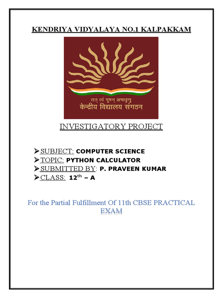 Kendriya Vidyalaya NO.1 Kalpakkam: Investigatory Project | PDF | Area ...