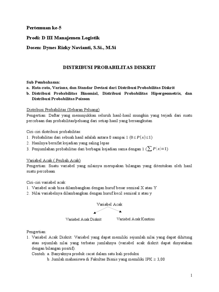 TM 5 - Distribusi Probabilitas Diskrit | PDF