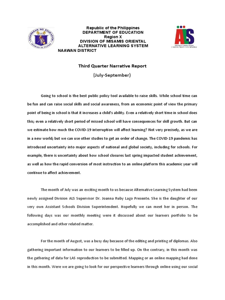 Quarterly Narrative Report - July-September | Download Free PDF ...