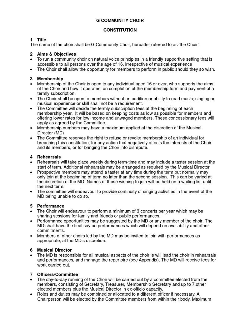 G Community Choir Constitution 1 Title | PDF | Expense | Payments
