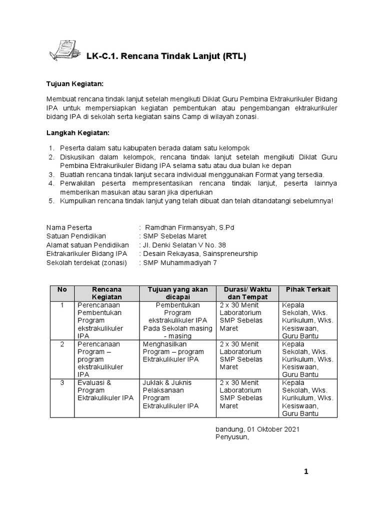 LK C.1 RTL Ramdhan F | PDF | Karier & Perkembangan