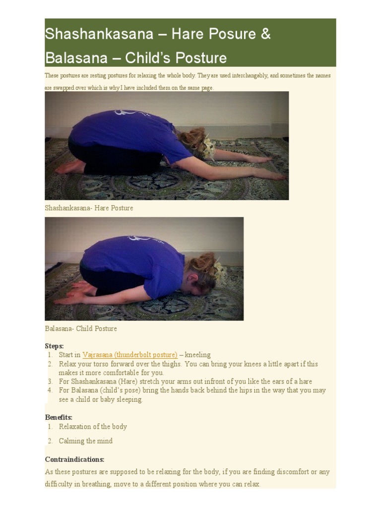 Shashankasana - Hare Posure & Balasana - Child's Posture | PDF ...