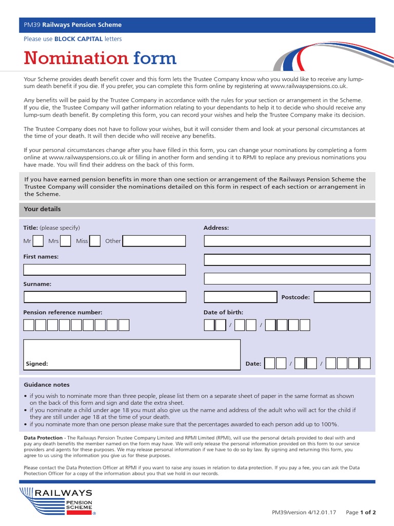 RPS PM39 Nomination Form v4 12.01.17 | PDF | Pension