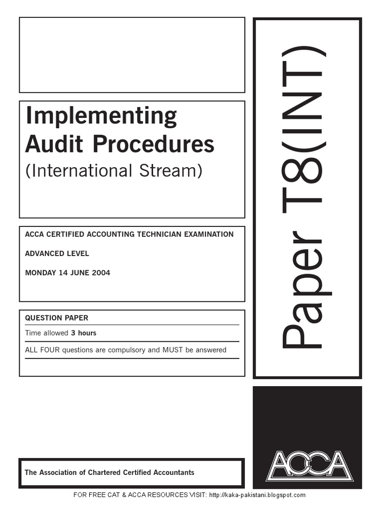 Acca Cat Paper t8 Implementing Audit June 2004 Exam Paper | PDF | Accounts Payable | Debits And ...