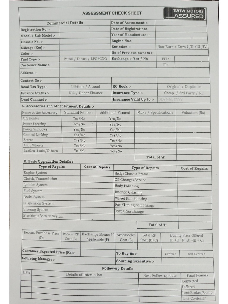 Assessment Check Sheet PDF