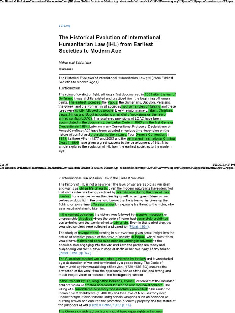 The Historical Evolution of International Humanitarian Law (IHL) From ...