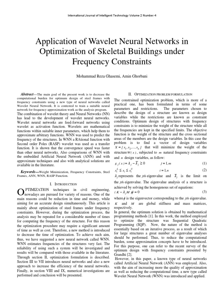 Application of Wavelet Neural Networks in Optimization of Skeletal Buildings Under Frequency ...