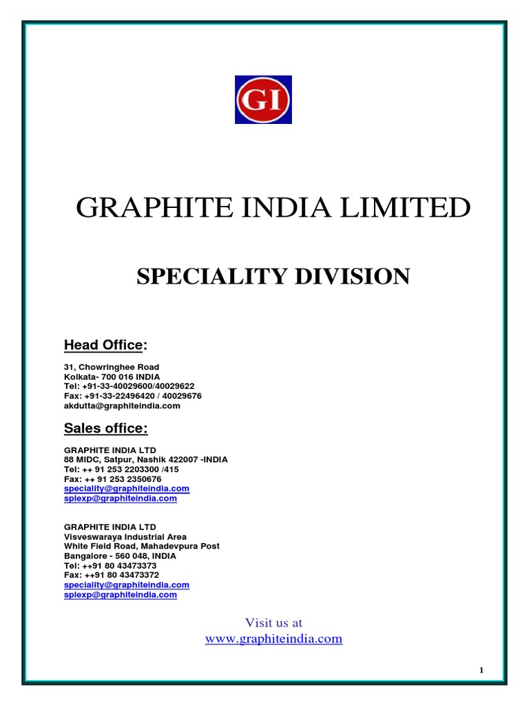 Contact and Product Information for Graphite India Limited's Specialty ...