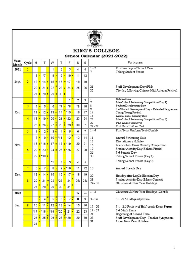 King's College Academic Calendar 2021-22 | PDF | Public Holiday | Holidays