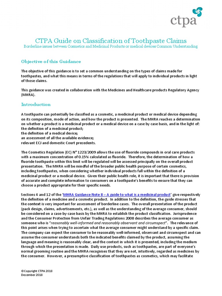 CTPA Guide On Common Understanding of Toothpaste Claims | PDF | Oral ...