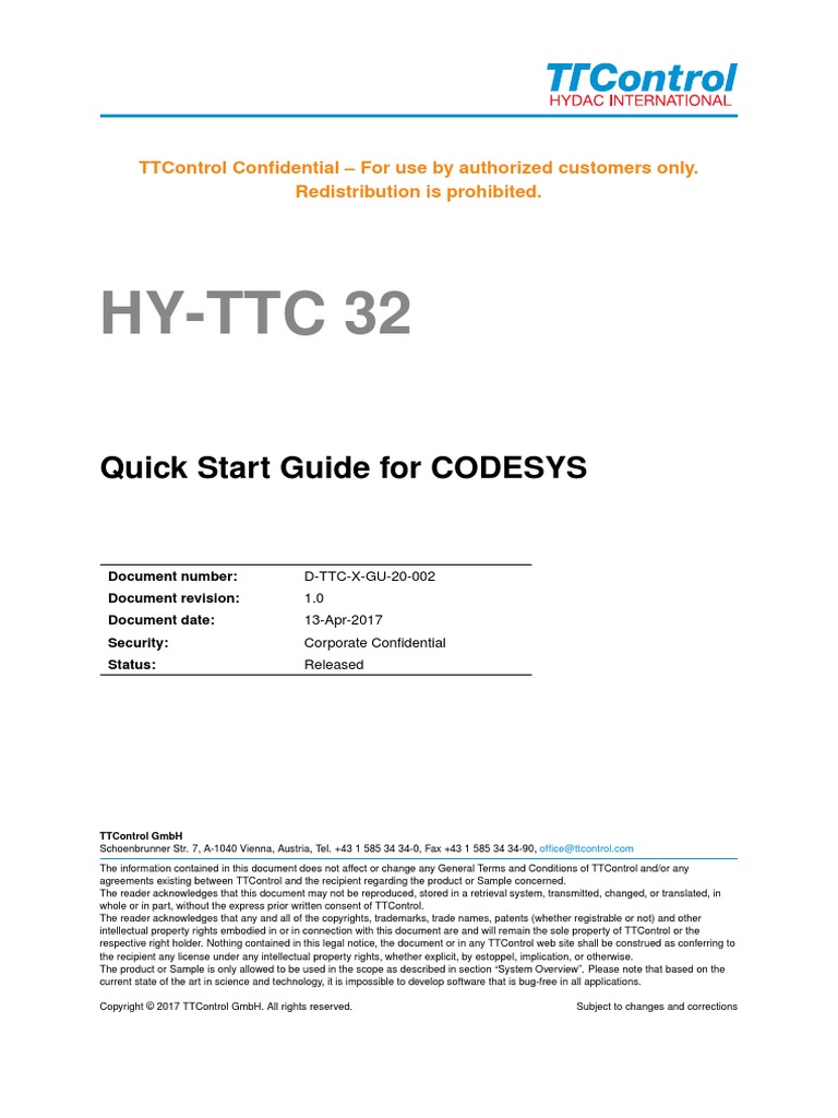 HY-TTC 32: Quick Start Guide For CODESYS | PDF | Product Liability | Electrical Connector