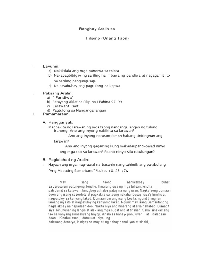 Lesson Plan in Filipino by Nina Losabia | PDF