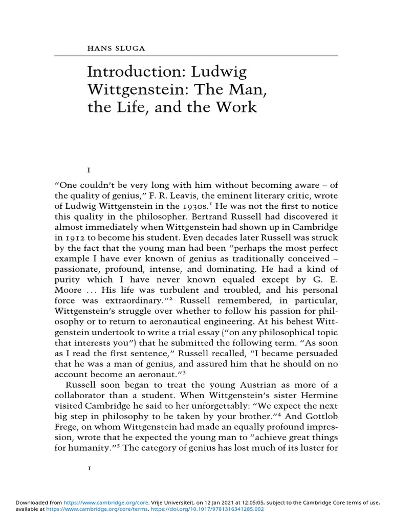 Introduction Ludwig Wittgenstein The Man The Life And The Work Pdf