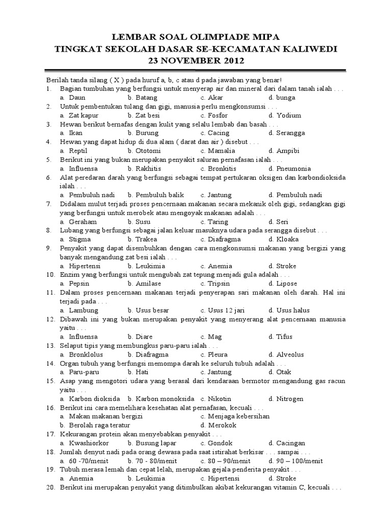 Soal Olimpiade MIPA SD 2012 | PDF