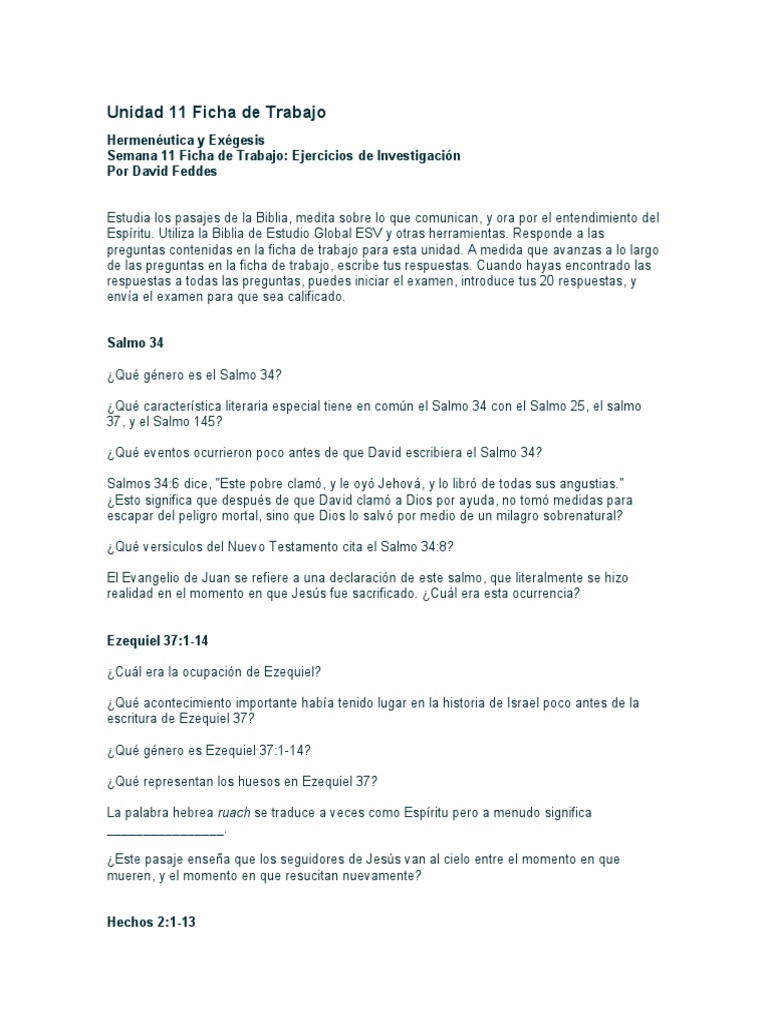 Unit 11 Worksheet | PDF | Salmos | Jesús