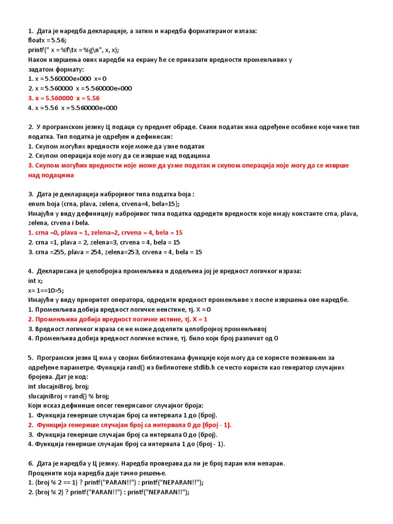 Programiranje C Pitanja I Odgovori | PDF