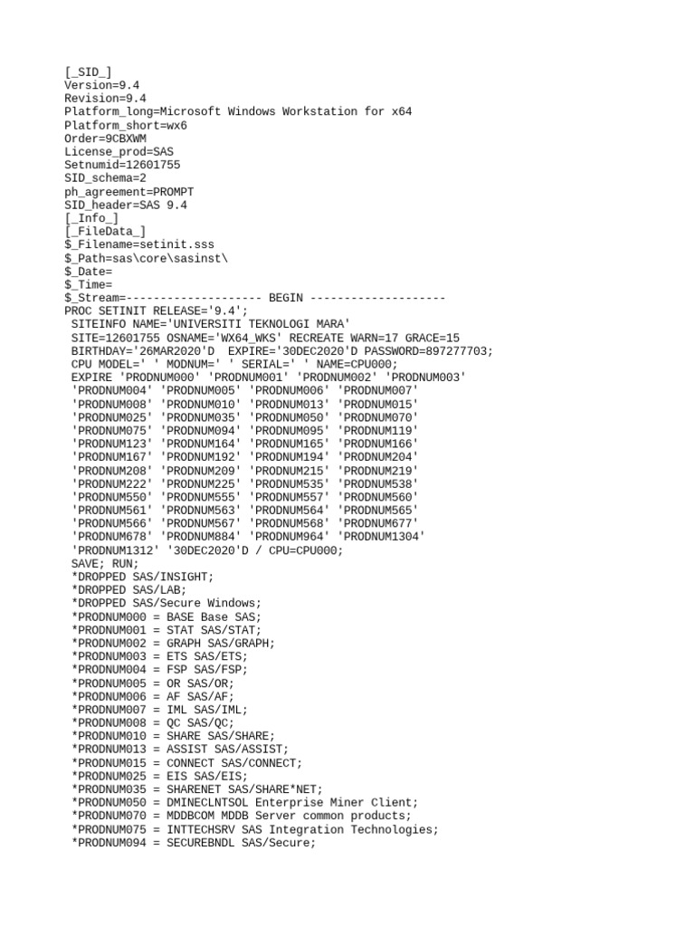 SAS 9.4 Setinit for Integration Tech | PDF | Sas (Software) | Computer Engineering