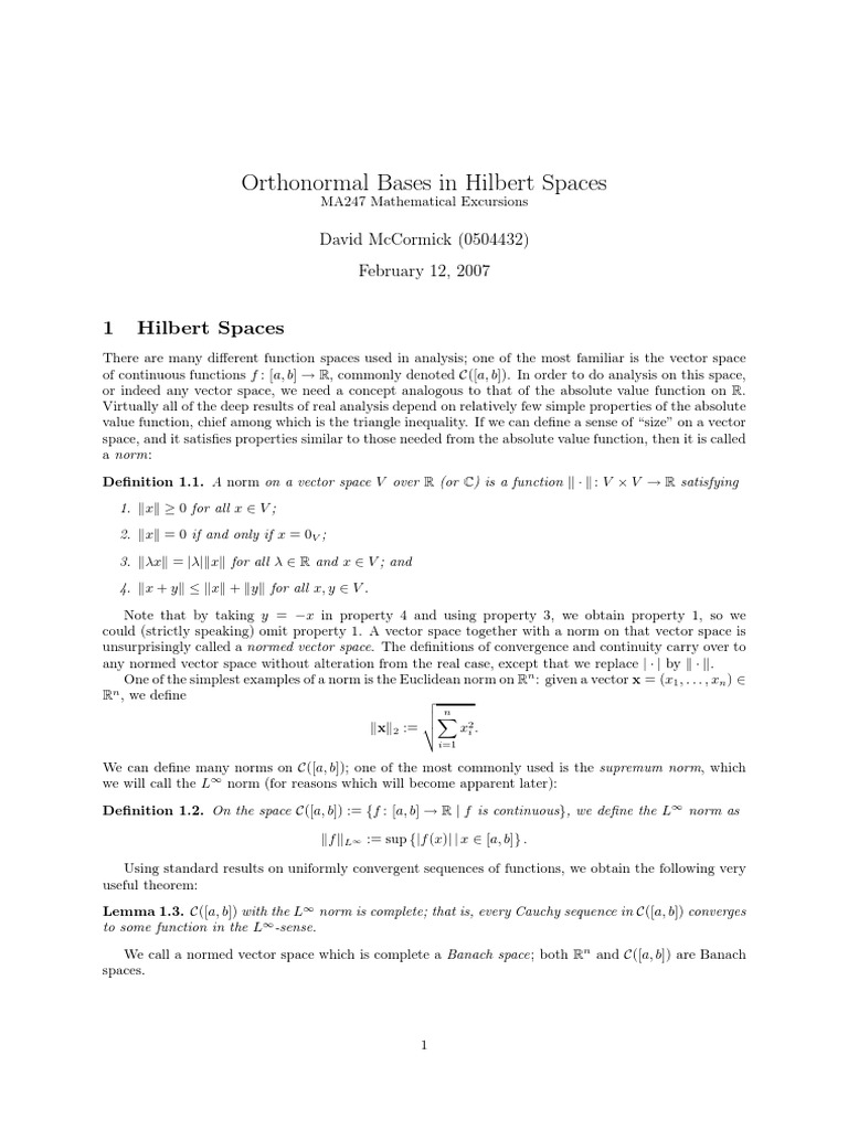 Orthonormal Bases in Hilbert Spaces | PDF | Measure (Mathematics) | Basis (Linear Algebra)