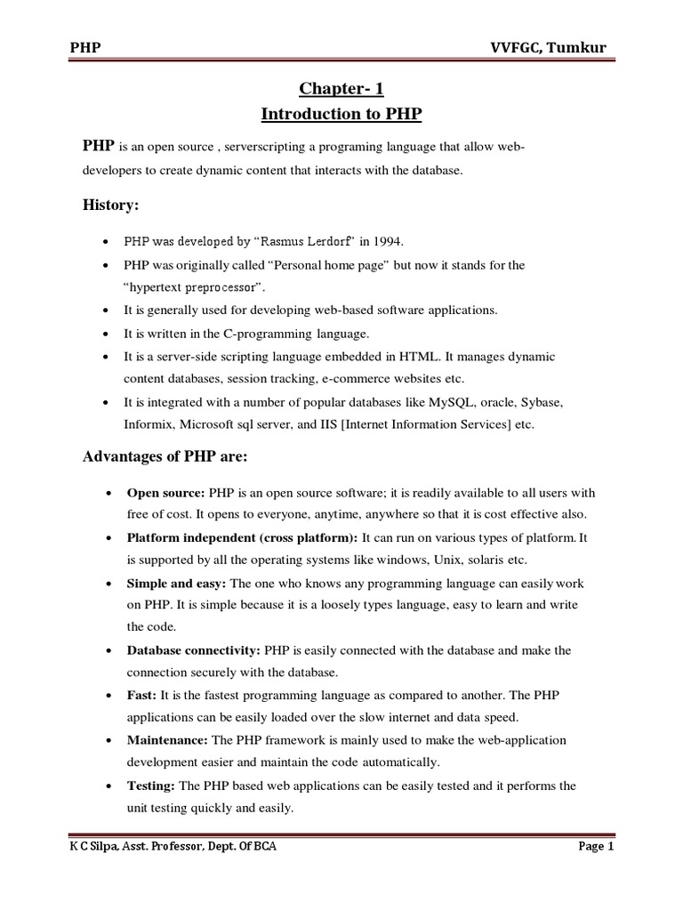 PHP Chap-1 Notes | PDF | Php | Data Type