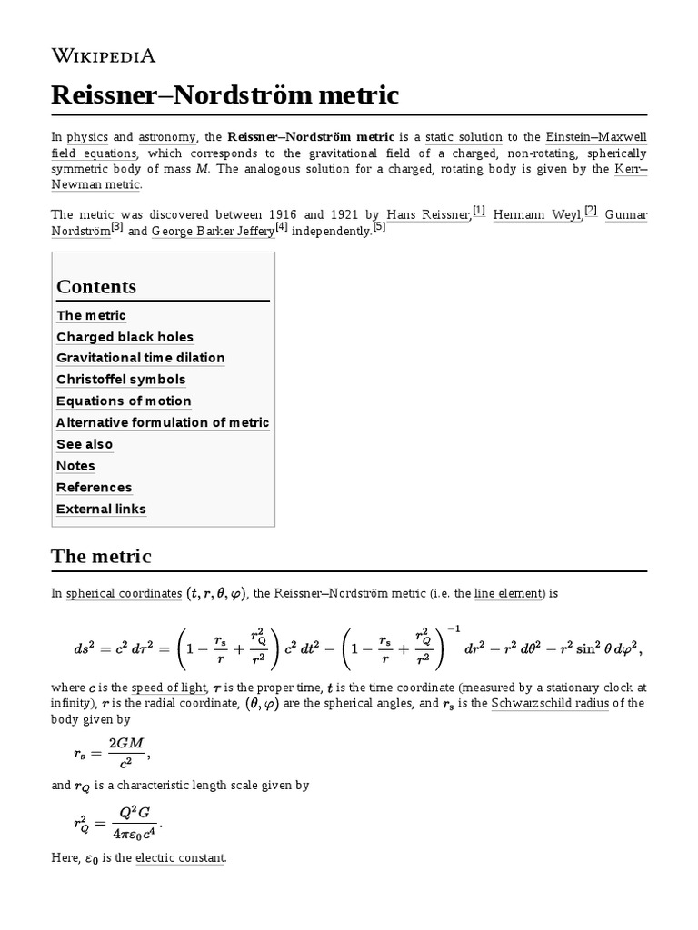 Reissner-Nordström Metric | PDF | Physical Quantities | Physical Cosmology