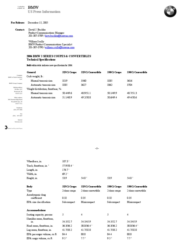 2006 E46 Specs | PDF | Transport | Manufactured Goods