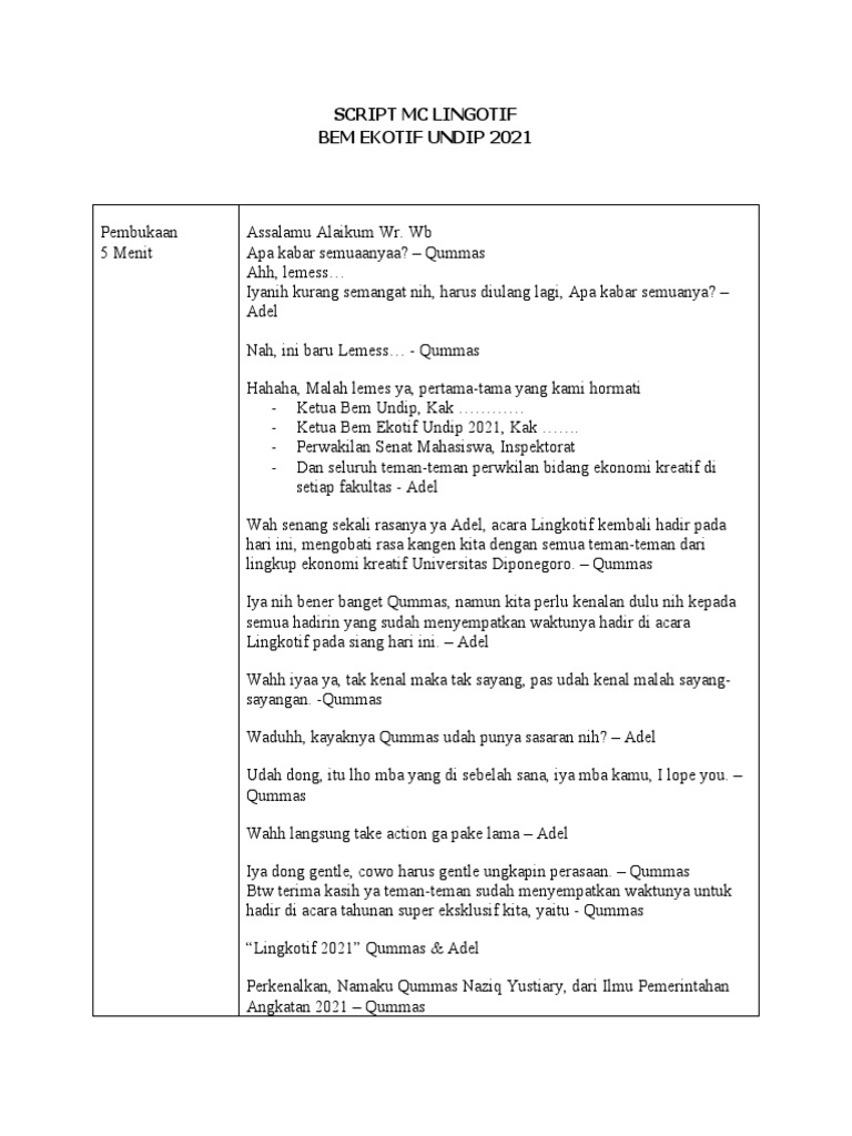 Script MC Lingotif | PDF