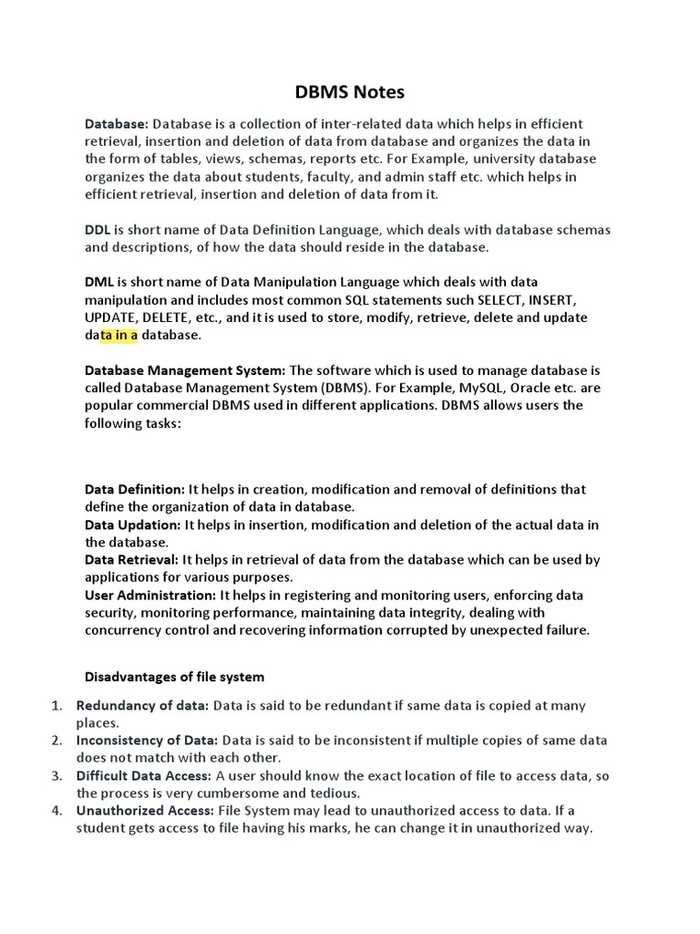 Dbms Notes | PDF | Database Index | Databases