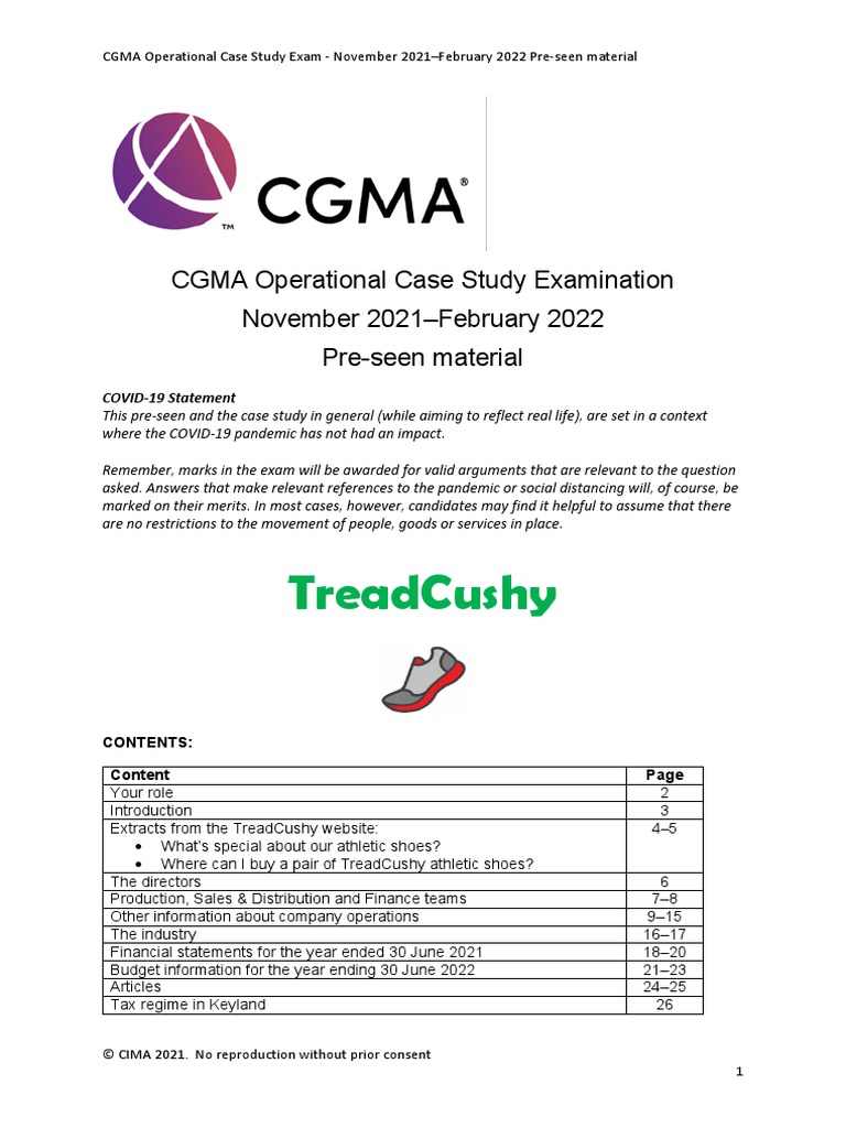 Treadcushy: Cgma Operational Case Study Examination November 2021 ...