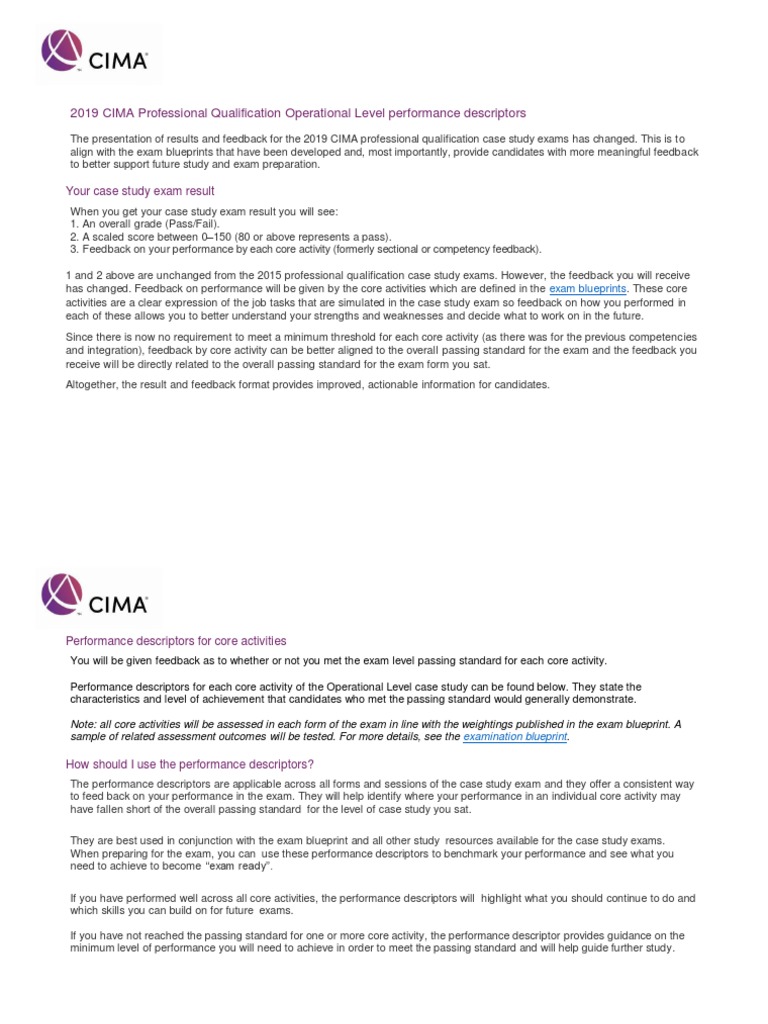 2019 CIMA Professional Qualification Operational Level Performance ...