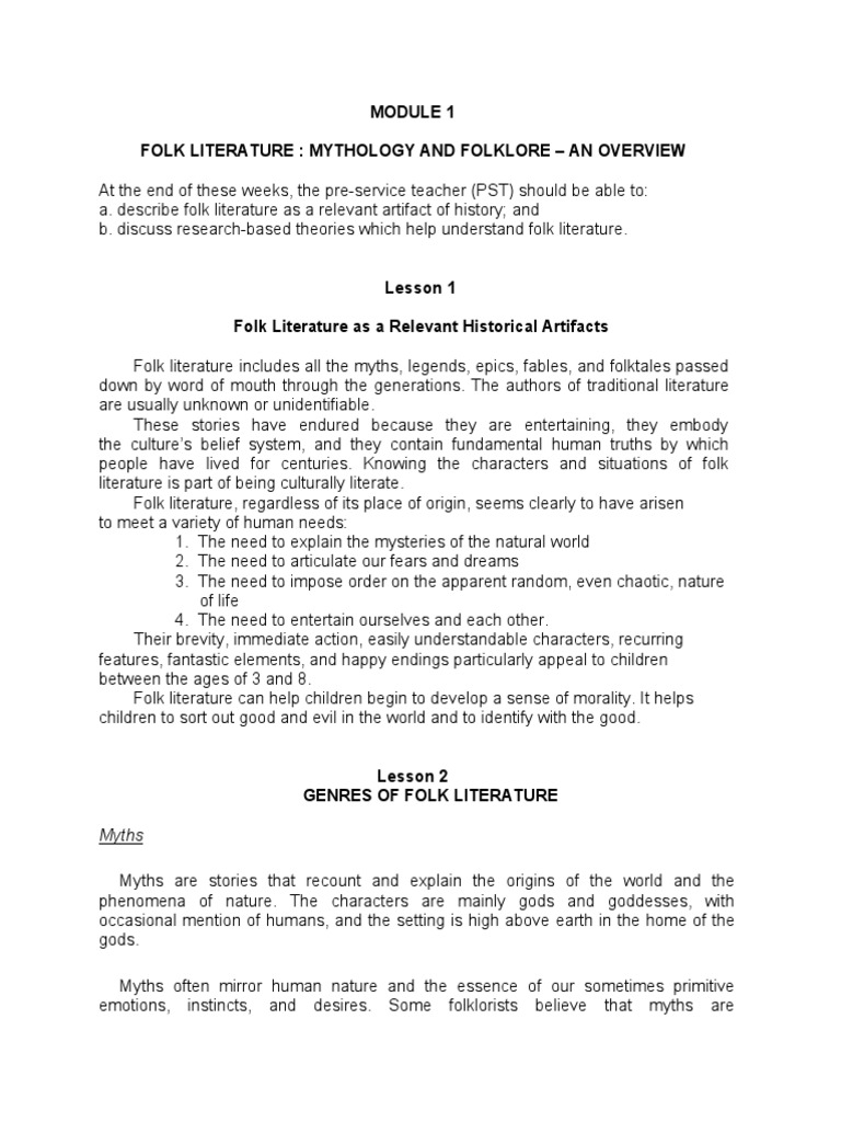 Folk Literature: Mythology and Folklore - An Overview: Myths | Download ...