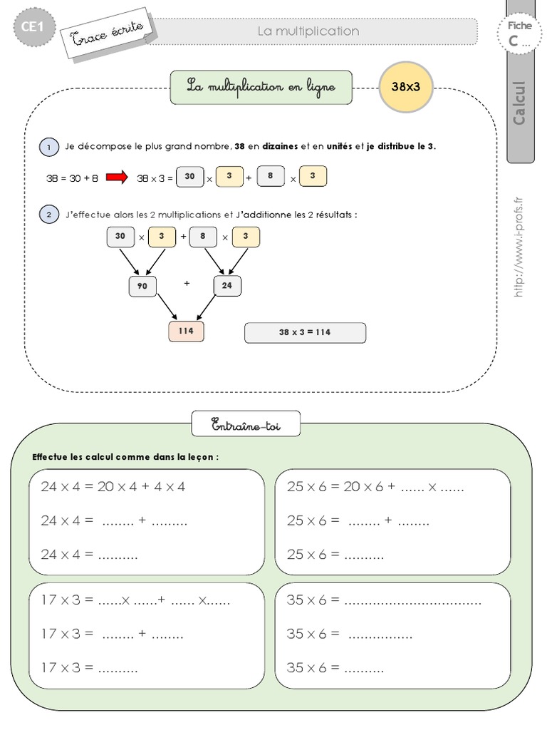 Exercices de multiplication CE1 en ligne | PDF | Multiplication
