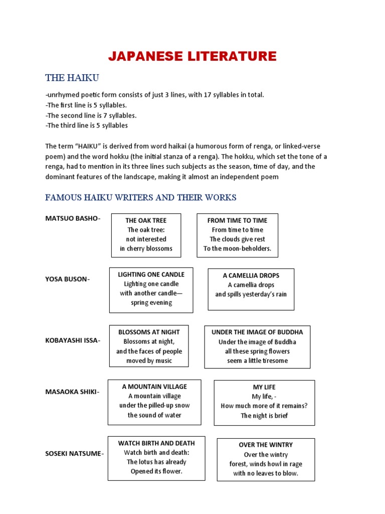JAPANESE LITERATURE Group 6 | PDF | Shinto | Haiku
