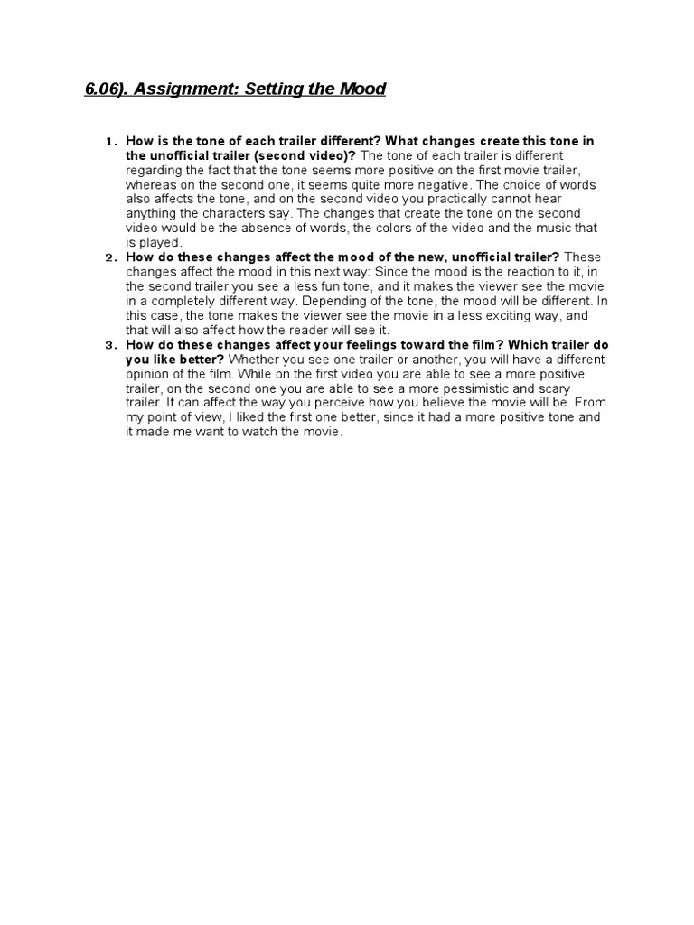 2021AlbaValverdeEnglishIII6.06) .Assignment - Setting The Mood | PDF ...