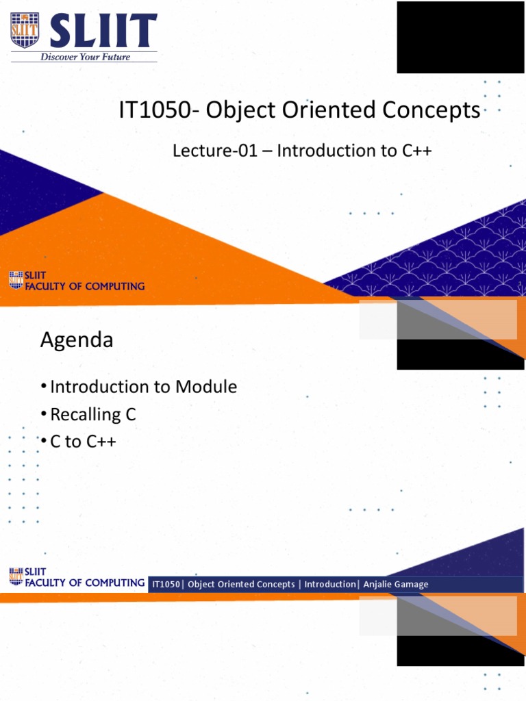IT1050-Object Oriented Concepts: Lecture-01 - Introduction To C++ | PDF ...