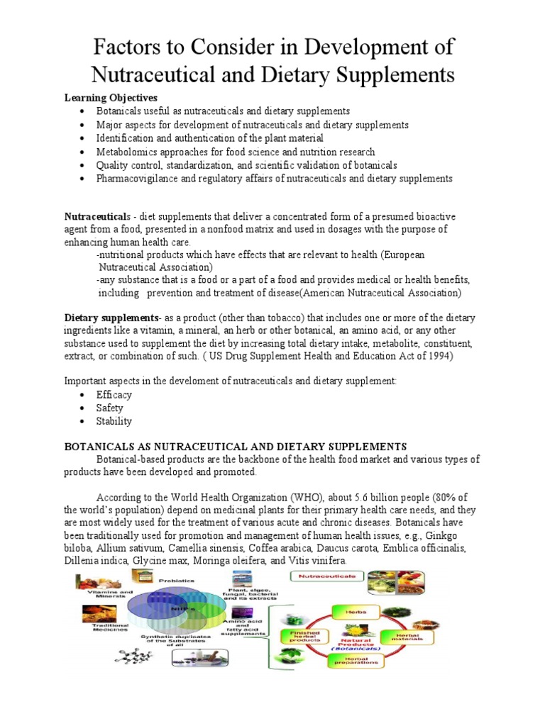 Factors To Consider in Development of Nutraceutical and Dietary ...