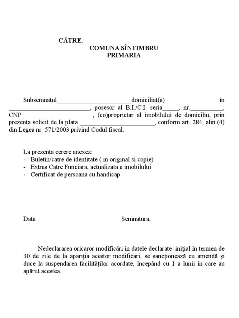 Model Cerere Scutire Handicap | PDF