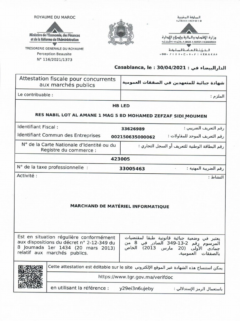 Attestation Fiscale | PDF