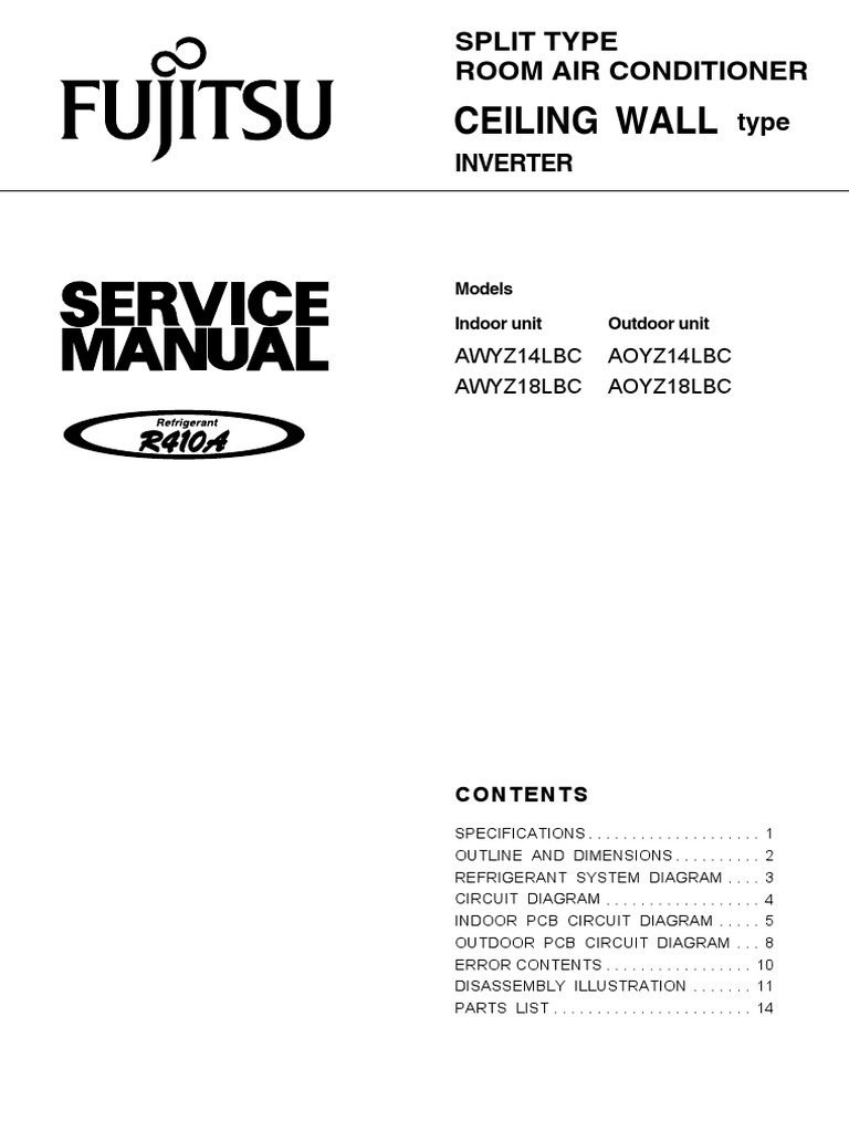 Fujitsu Klima Uredjaj Zidni Inverter Awyz14lbc Aoyz14lbc Service Manual ...